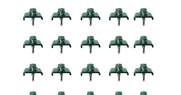 Cleme fixare gard verde 20x30 mm cu surub autoforant 6.3x25 mm